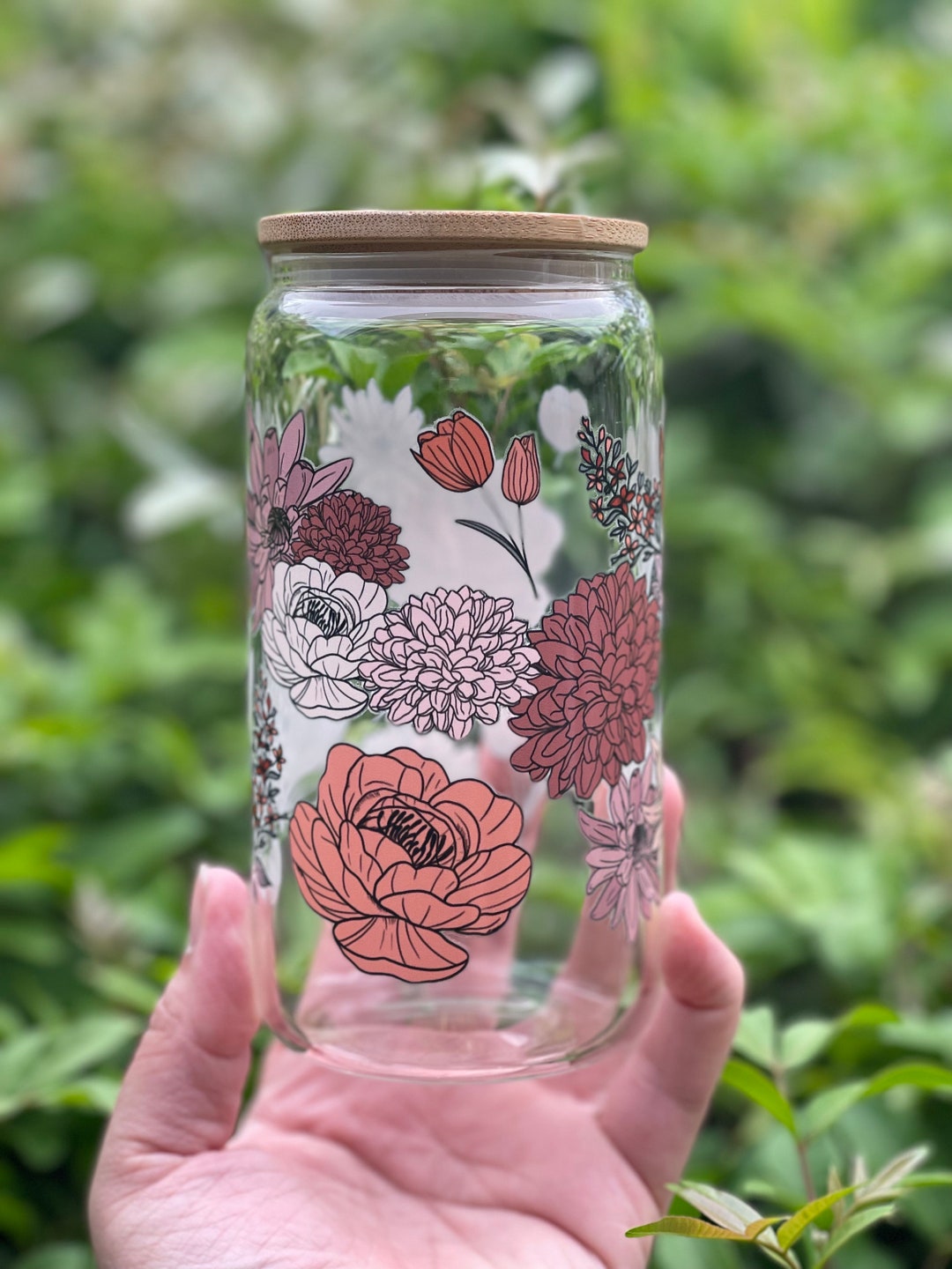 Boho Style /flowers Glass Cup /libby Cup/coffe Cupboho Flowers - Etsy