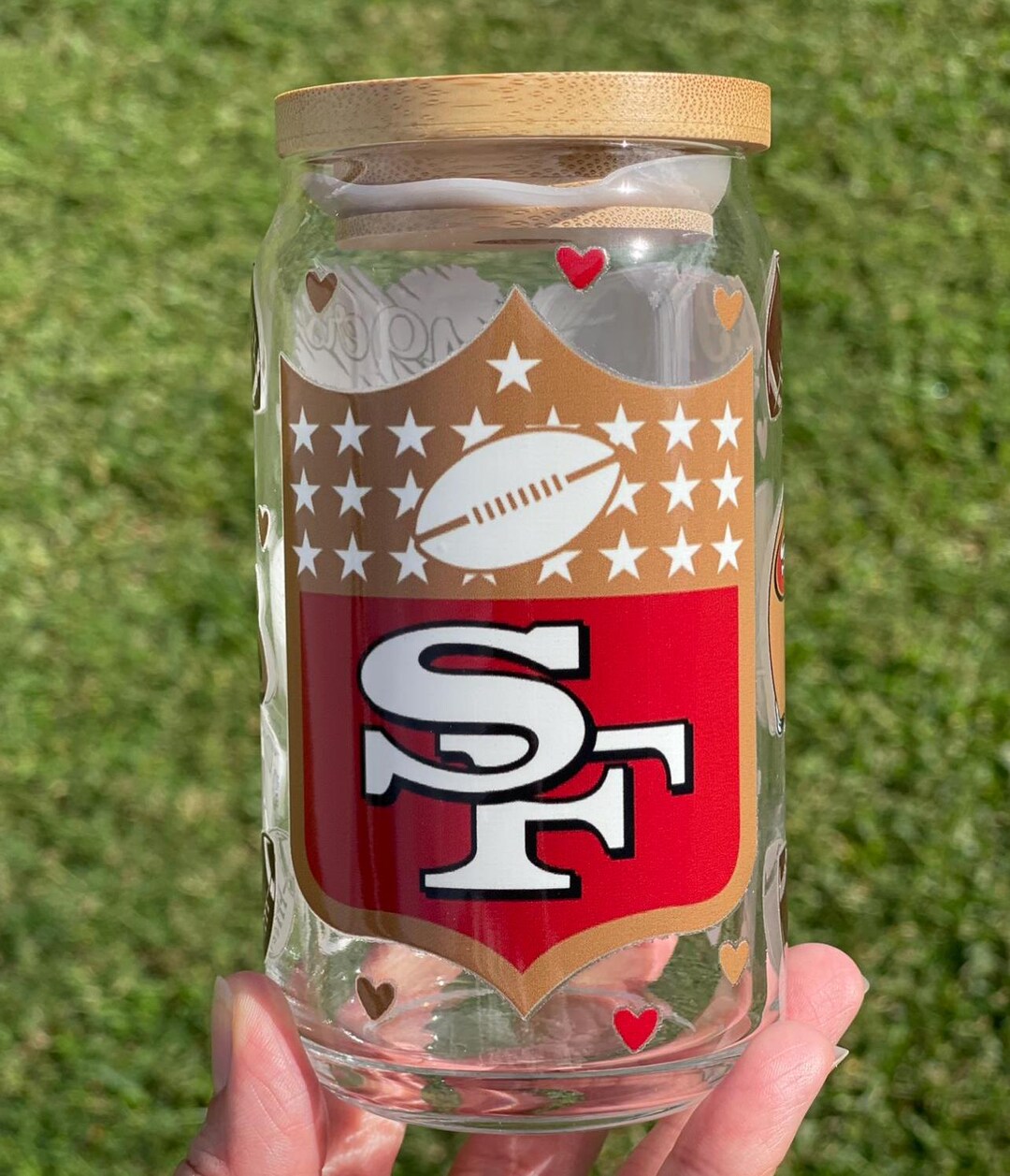 49ers NFL Teams 16oz Glass Cup Custom NFL Tumbler Football Glass Cup ...