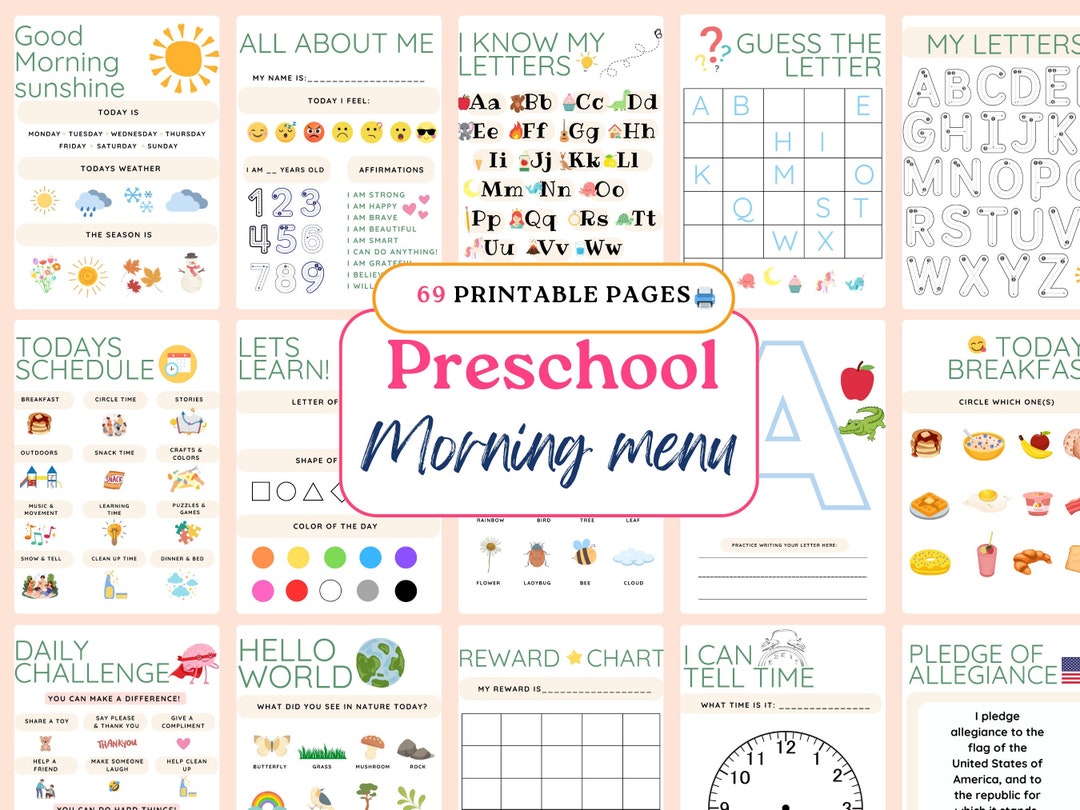 Preschool Morning Menu Printable Homeschool Preschool - Etsy