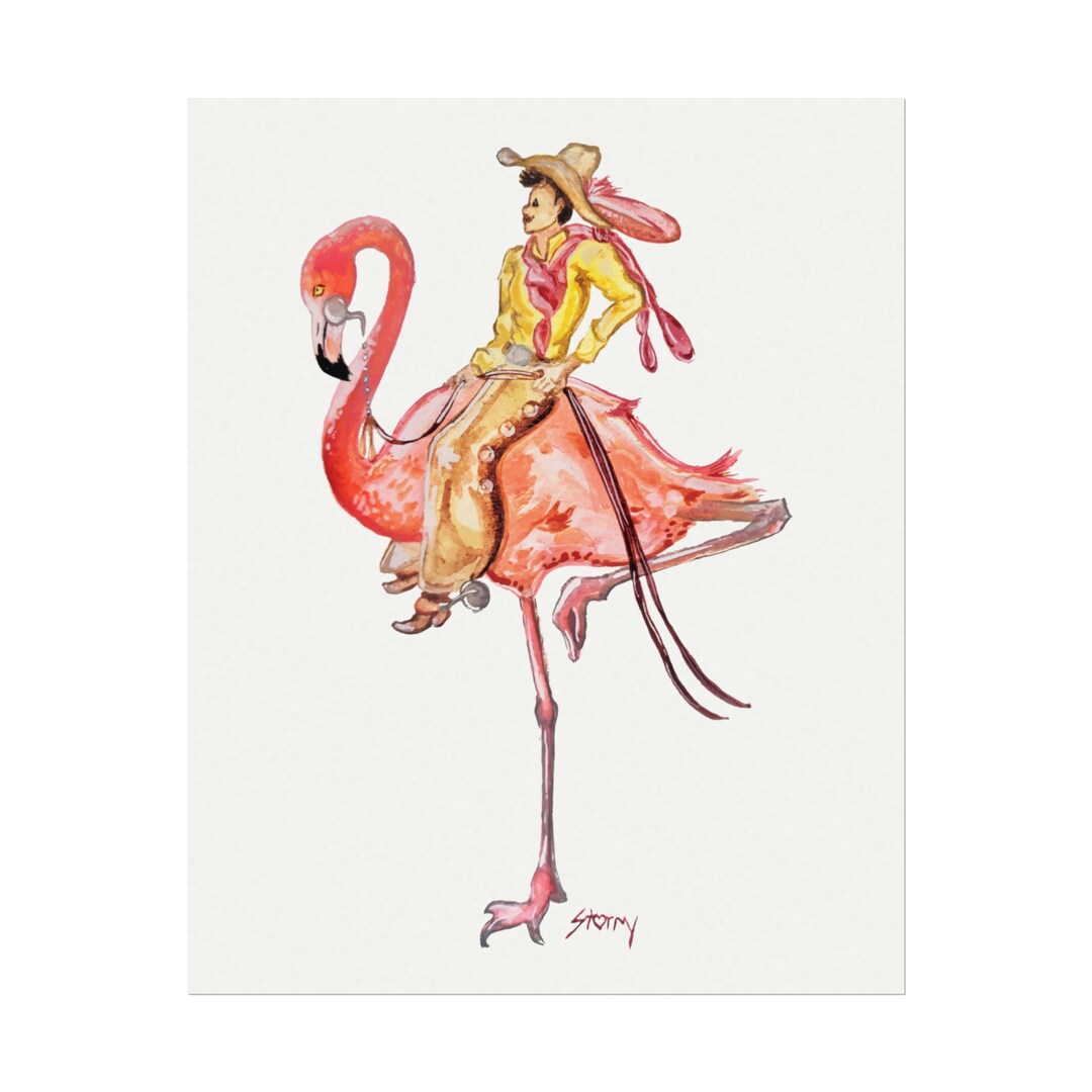 Bridle Flamingo Textured Watercolor Matte Posters, Cowboy Wall Art ...