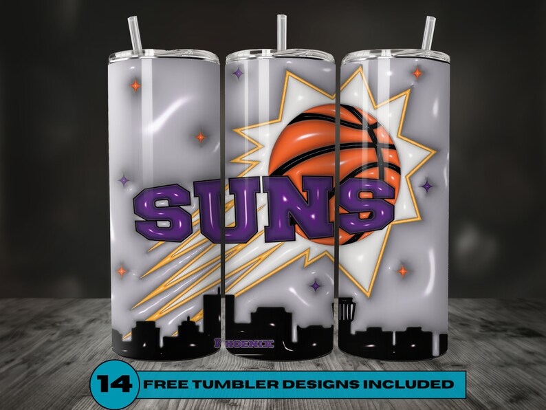 3D Inflated Phoenix Suns Basketball Team, 20 Oz Skinny Tumbler PNG Wrap ...