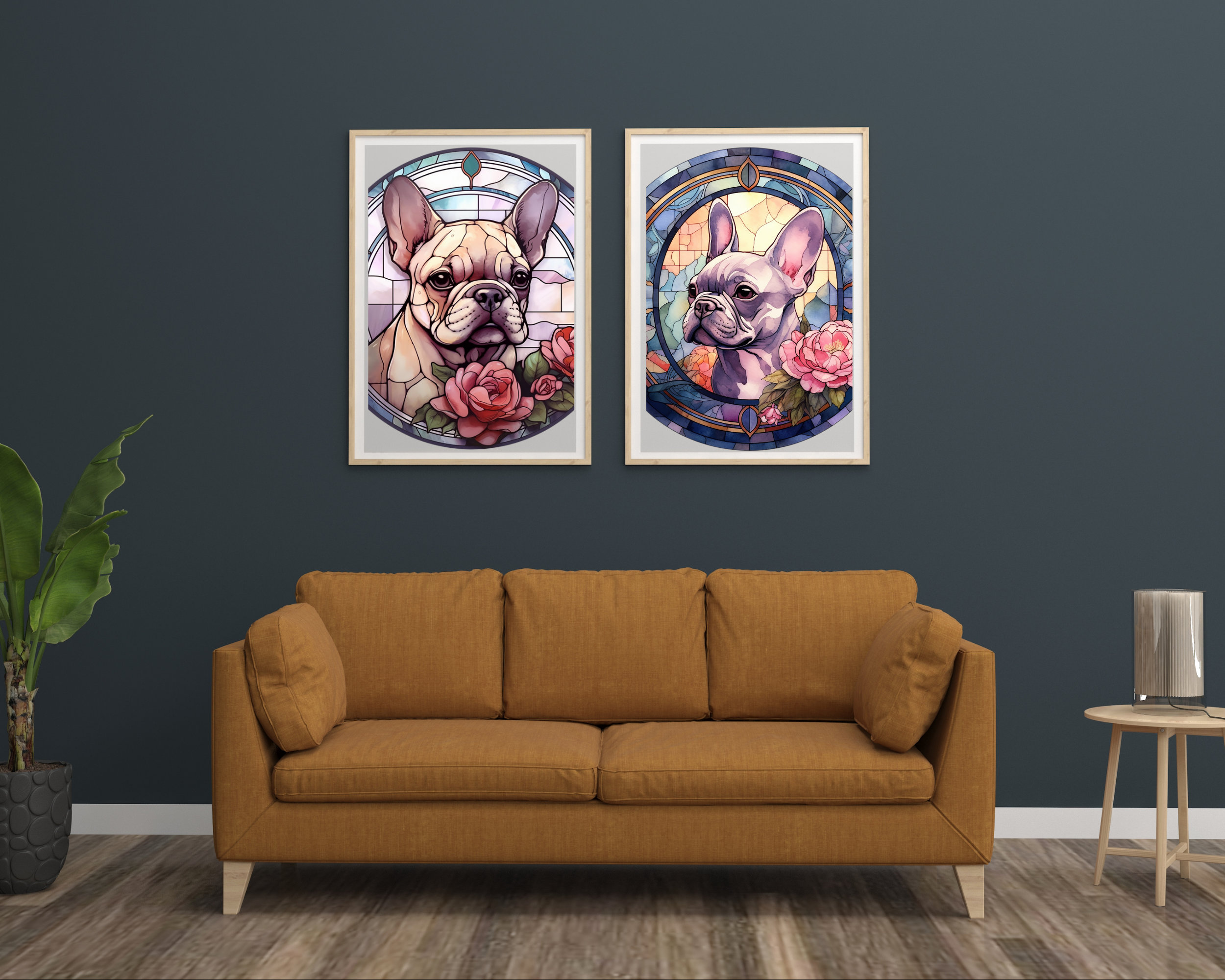 Faux Stained Glass Frenchie Dogs PNG Transparent Background - Etsy