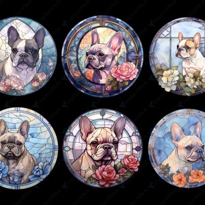 Faux Stained Glass Frenchie Dogs, PNG, Transparent Background ...