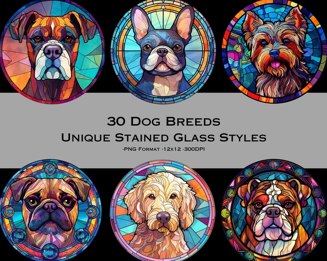 30 Dog Breeds Unique Stained Glass Styles Watercolor Stained - Etsy