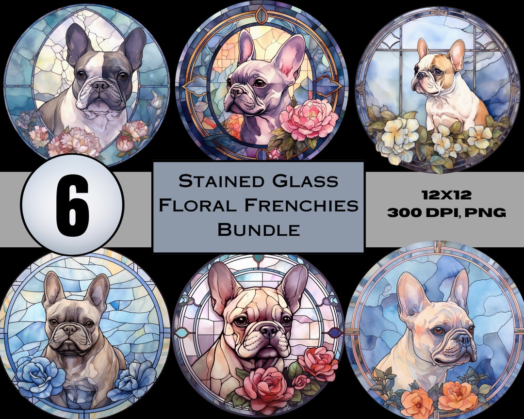 Faux Stained Glass Frenchie Dogs, PNG, Transparent Background ...