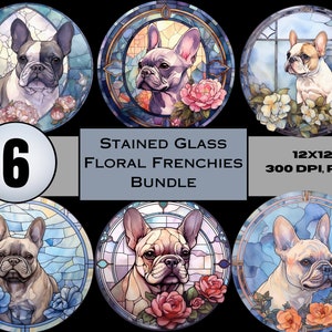 Faux Stained Glass Frenchie Dogs, PNG, Transparent Background ...