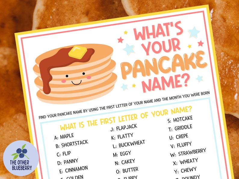 What's Your Pancake Name Game With Nametags & Sign | Pancake Party Game ...
