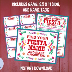What's Your Fiesta Name Party Game With Nametags & Sign | Fiesta Game ...