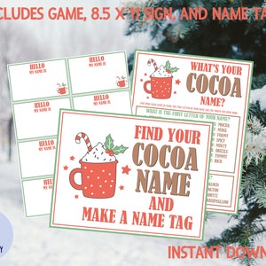 What's Your Cocoa Name Game With Name Tags & Sign | Hot Cocoa Bar | Hot ...