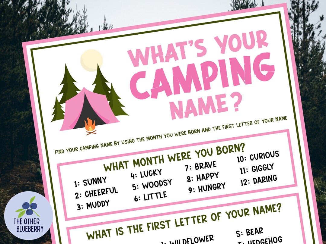 What's Your Camping Name Game With Name Tags & Sign | Camping Party ...