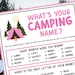 What's Your Camping Name Game With Name Tags & Sign Camping Party Game ...