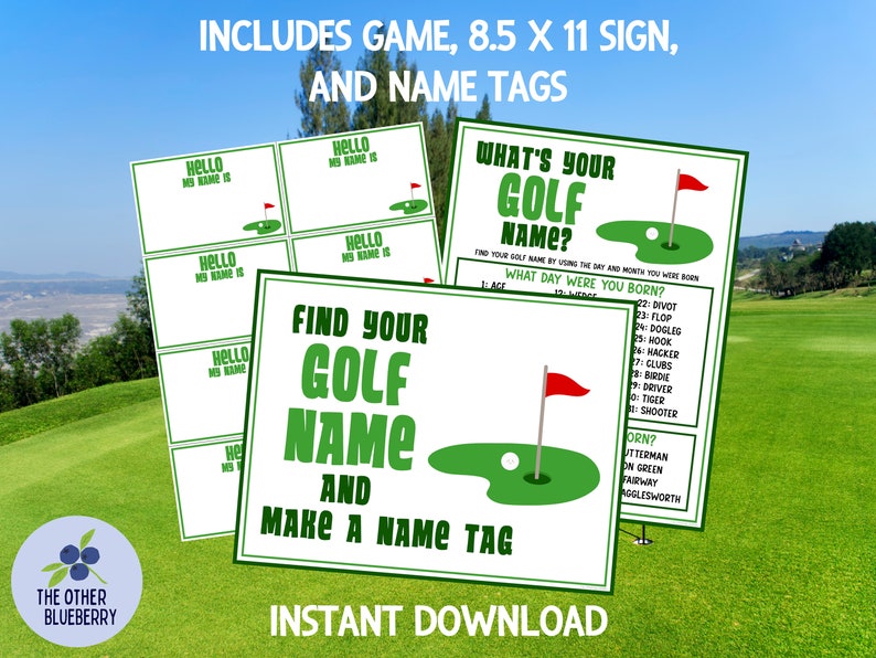 What's Your Golf Name Game With Name Tags & Sign | Par-tee Game | Fore ...