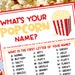 What's Your Popcorn Name Game With Name Tags & Sign | Popcorn Party ...