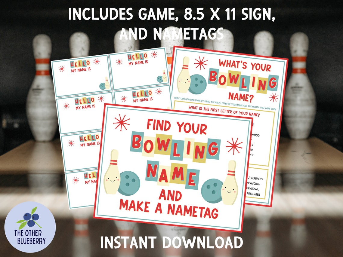 What's Your Bowling Name Game With Nametags & Sign - Etsy