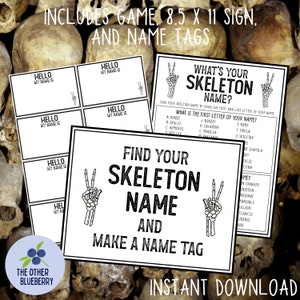 What's Your Skeleton Name Party Game With Name Tags & Sign | Halloween ...