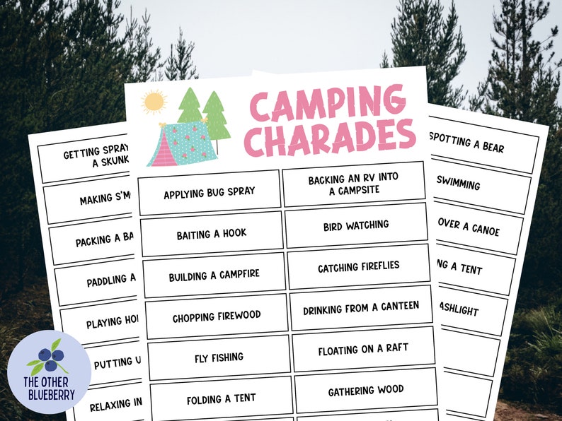 Camping Charades 42 Phrases to Act Out Glamping Party Campout Summer ...