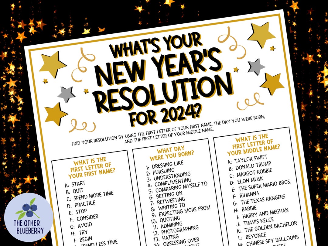 What's Your New Year's Resolution Game With Nametags & Sign New Year's ...