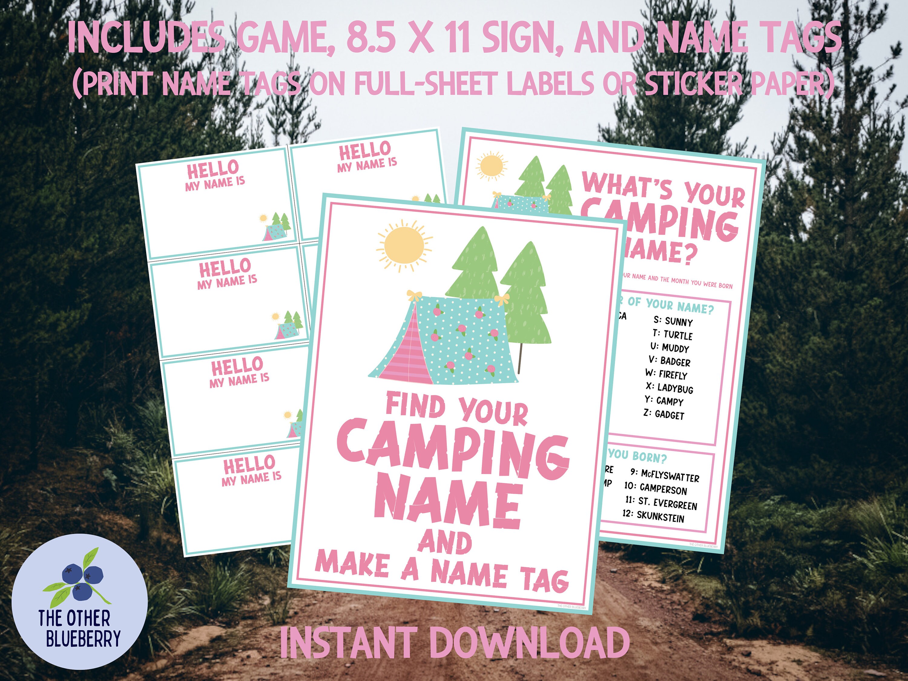 What's Your Camping Name Game With Name Tags & Sign | Camping Party ...