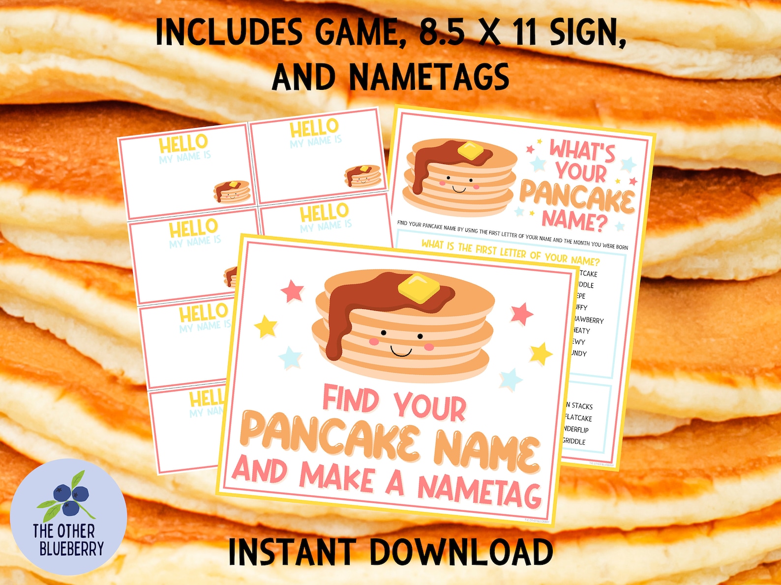 What's Your Pancake Name Game With Nametags & Sign | Pancake Party Game ...