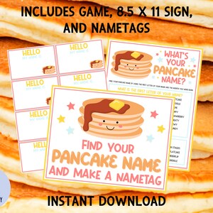 What's Your Pancake Name Game With Nametags & Sign | Pancake Party Game ...