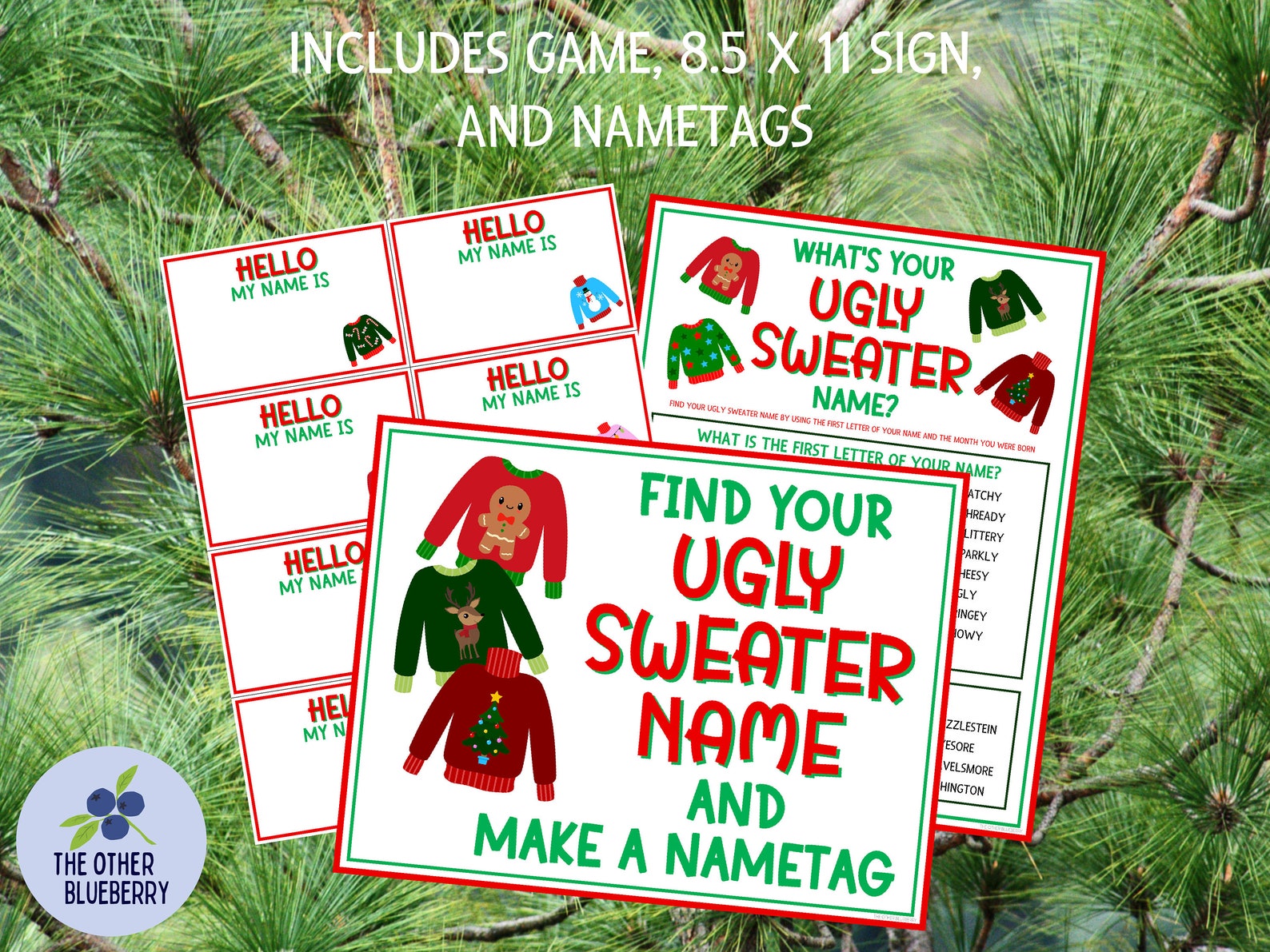 What's Your Ugly Sweater Name Game With Nametags & Sign Ugly Sweater ...
