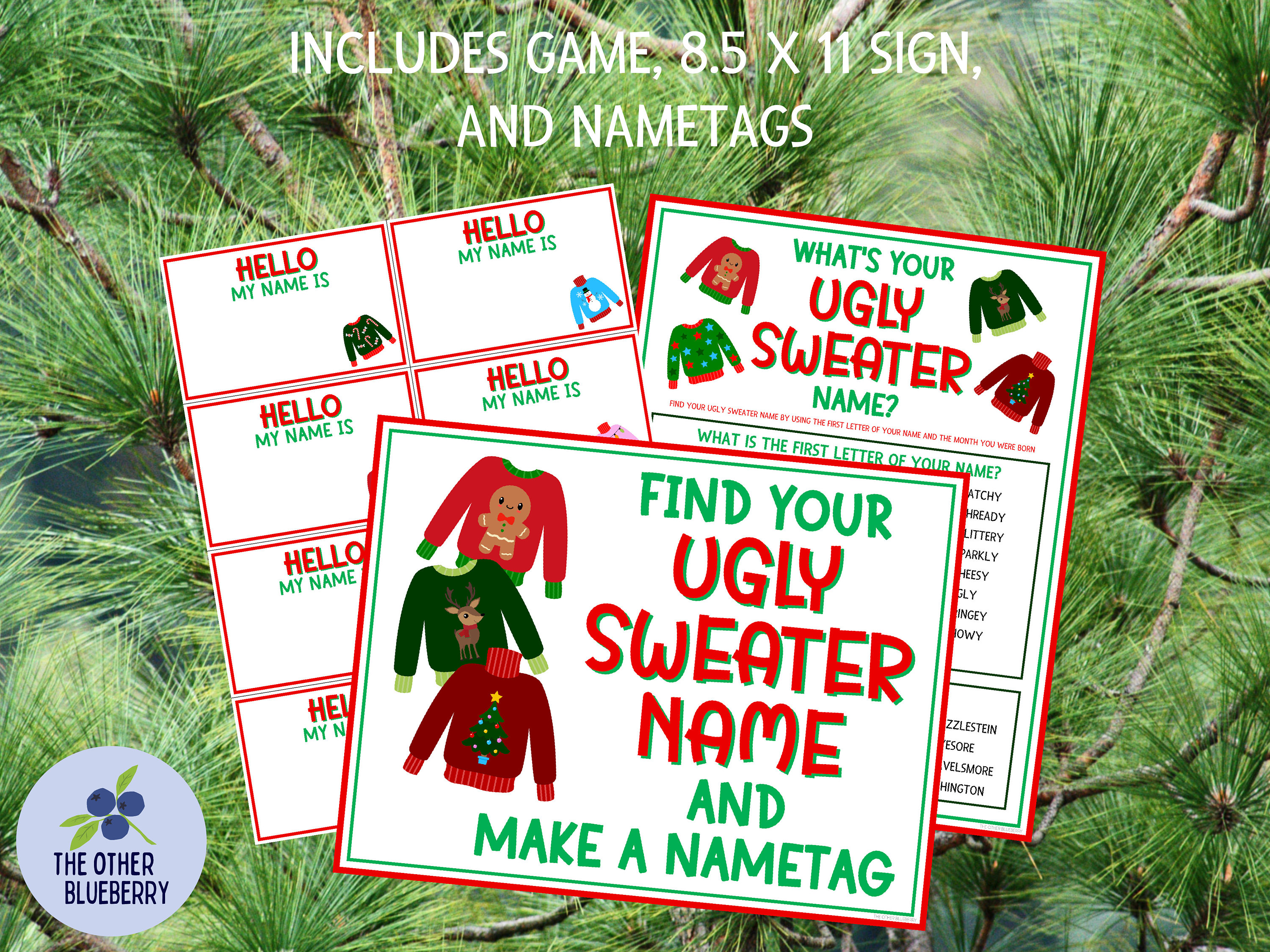 What's Your Ugly Sweater Name Game With Nametags & Sign Ugly Sweater ...