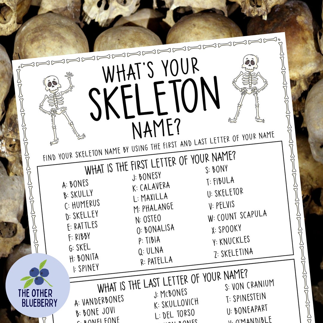 What's Your Skeleton Name Party Game With Name Tags & Sign | Halloween ...