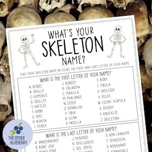 What's Your Skeleton Name Party Game With Name Tags & Sign | Halloween ...