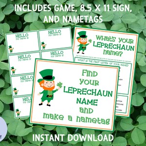 What's Your Leprechaun Name Game With Nametags & Sign | St. Patrick's ...