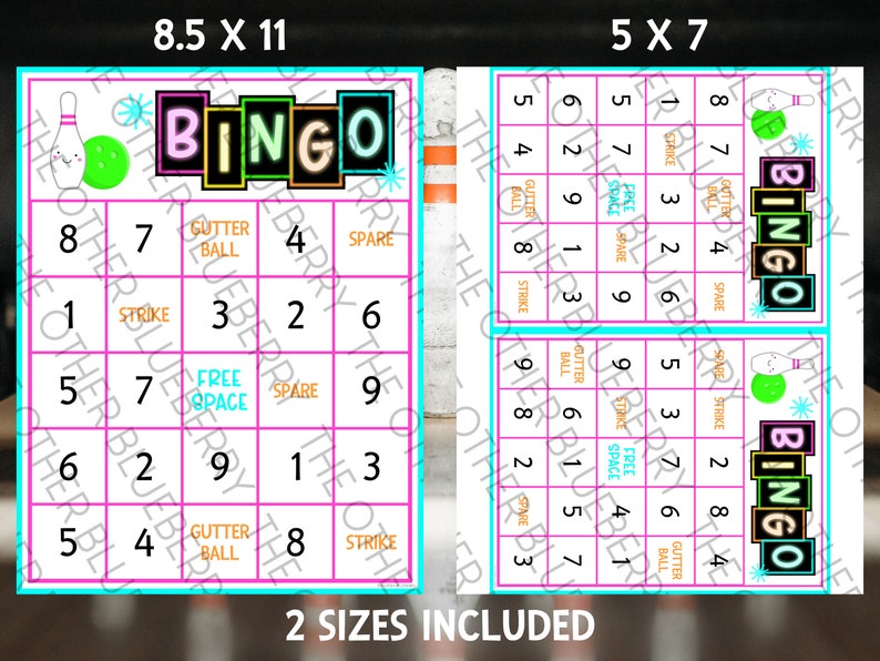 Bowling Bingo 20 Bingo Cards Cosmic Bowling Birthday Party Game Bowling ...