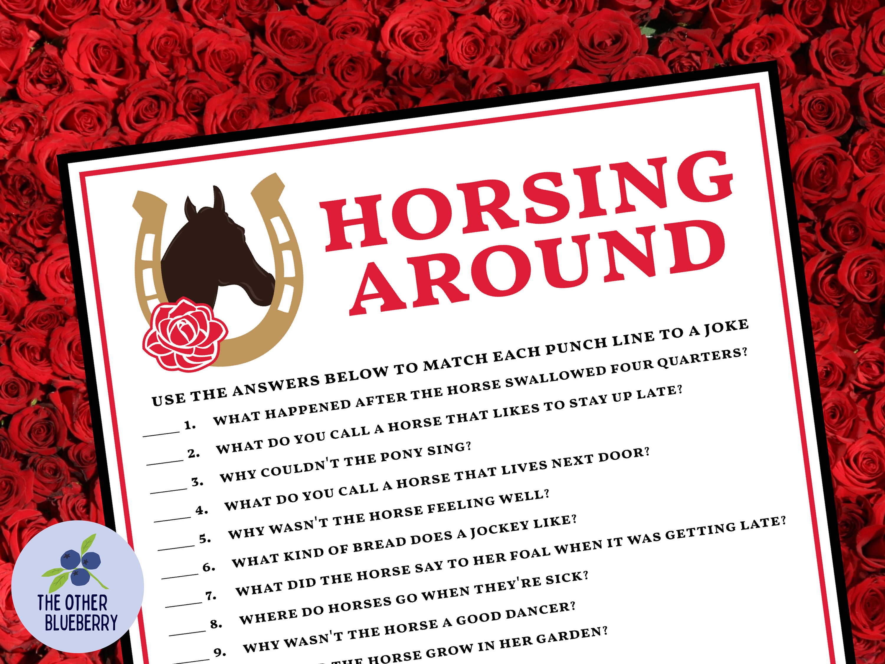 Derby Game Horse Jokes Kentucky Derby Party Game Run for the Roses ...