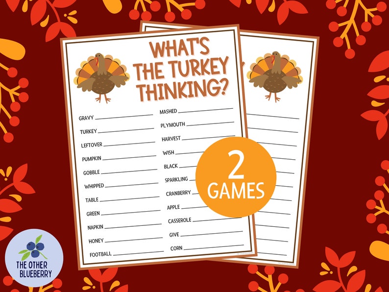 Thanksgiving Games What's the Turkey Thinking TWO GAMES Mind Match ...