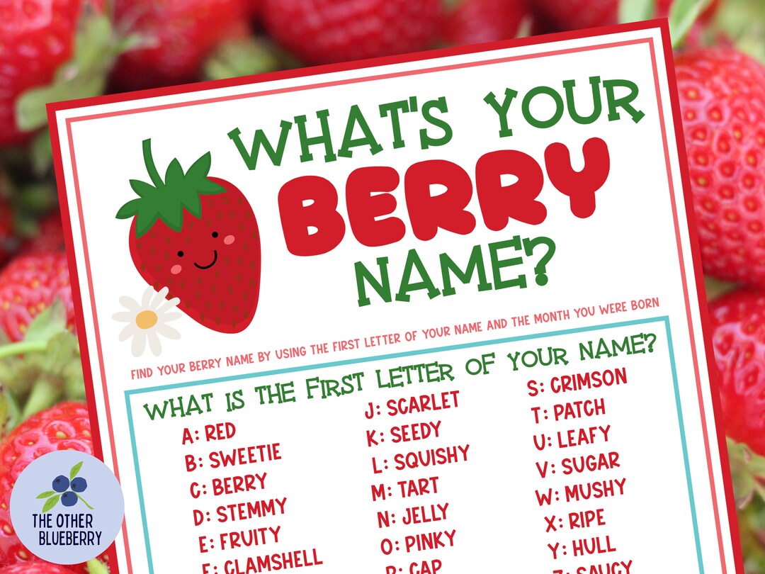 What's Your Berry Name Game With Name Tags & Sign | Berry Sweet Party ...
