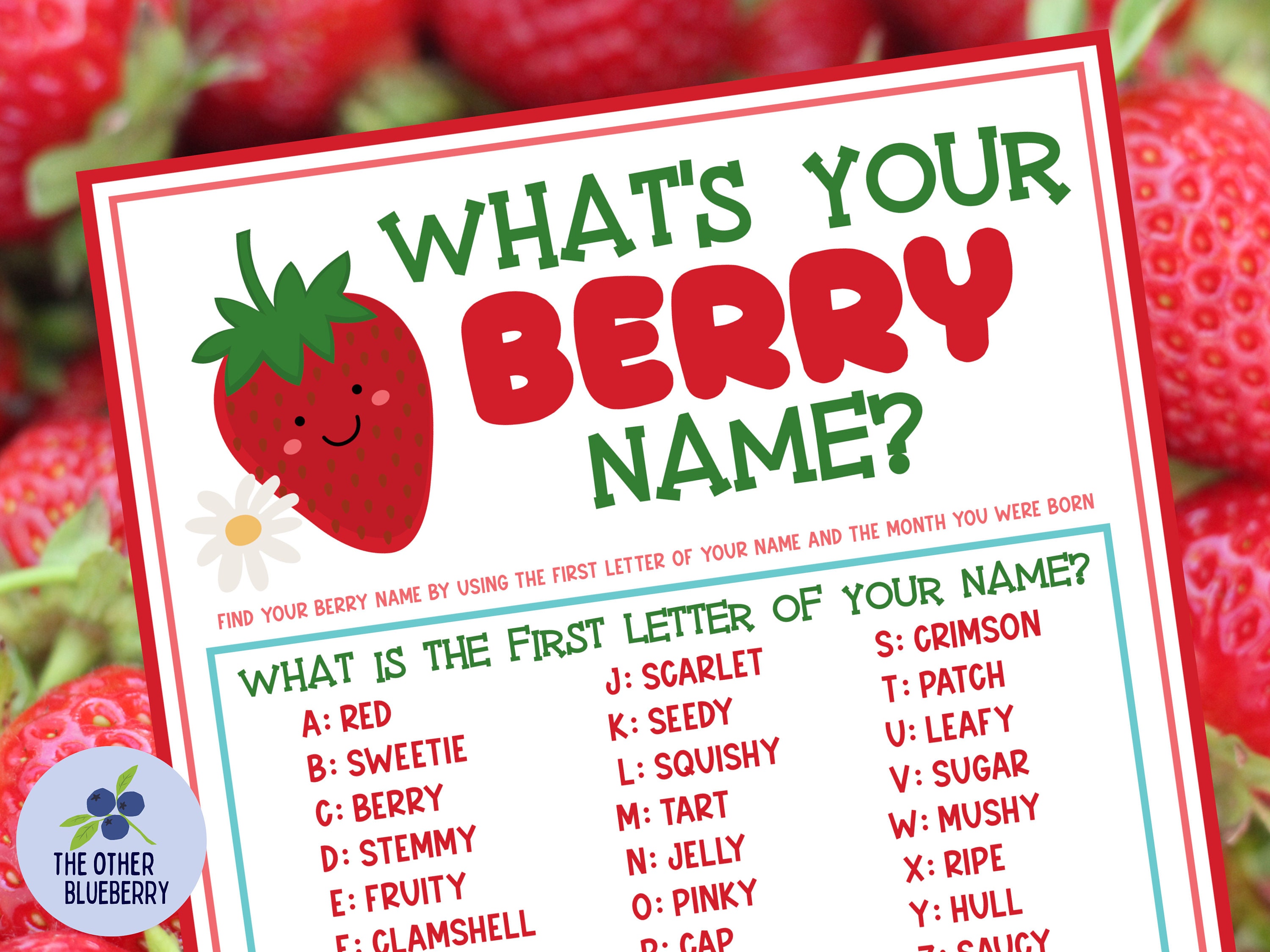 What's Your Berry Name Game With Name Tags & Sign | Berry Sweet Party ...