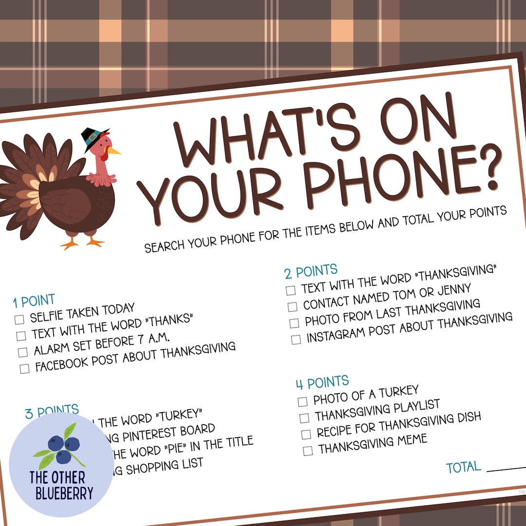 Thanksgiving What's on Your Phone Game | Thanksgiving Party Game ...