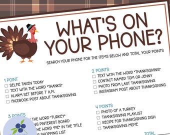 Thanksgiving WHAT'S on YOUR PHONE Thanksgiving Party Game Printable ...