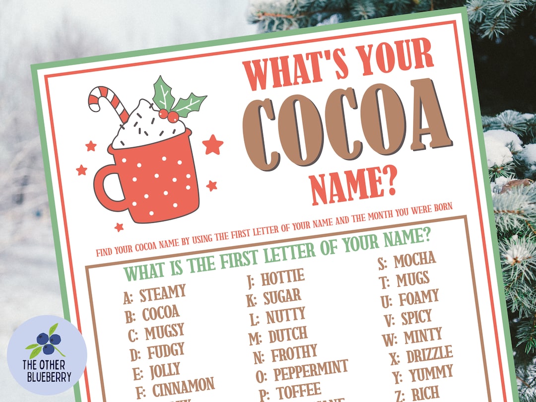 What's Your Cocoa Name Game With Name Tags & Sign | Hot Cocoa Bar | Hot ...