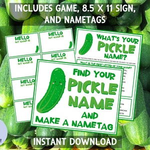 What's Your Pickle Name Game With Name Tags & Sign | Pickle Party Game ...