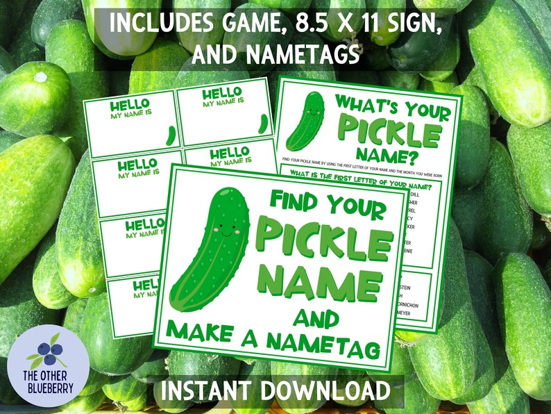 What's Your Pickle Name Game With Name Tags & Sign | Pickle Party Game ...