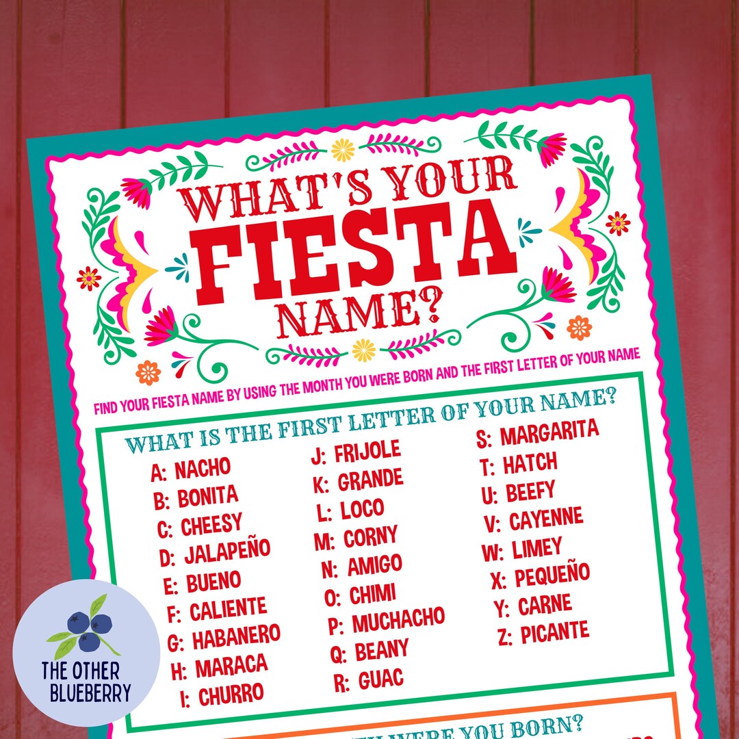 What's Your Fiesta Name Party Game With Nametags & Sign | Fiesta Game ...