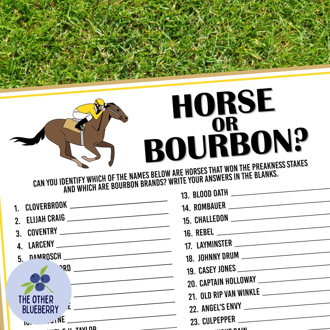 Preakness Game | Horse or Bourbon? | Preakness Stakes Party Activity ...
