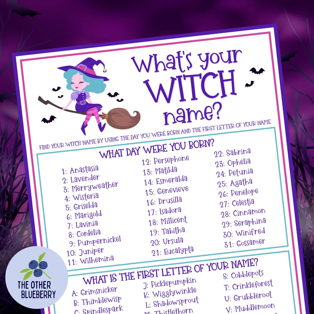 What's Your Witch Name Game With Name Tags & Sign | Halloween Party ...
