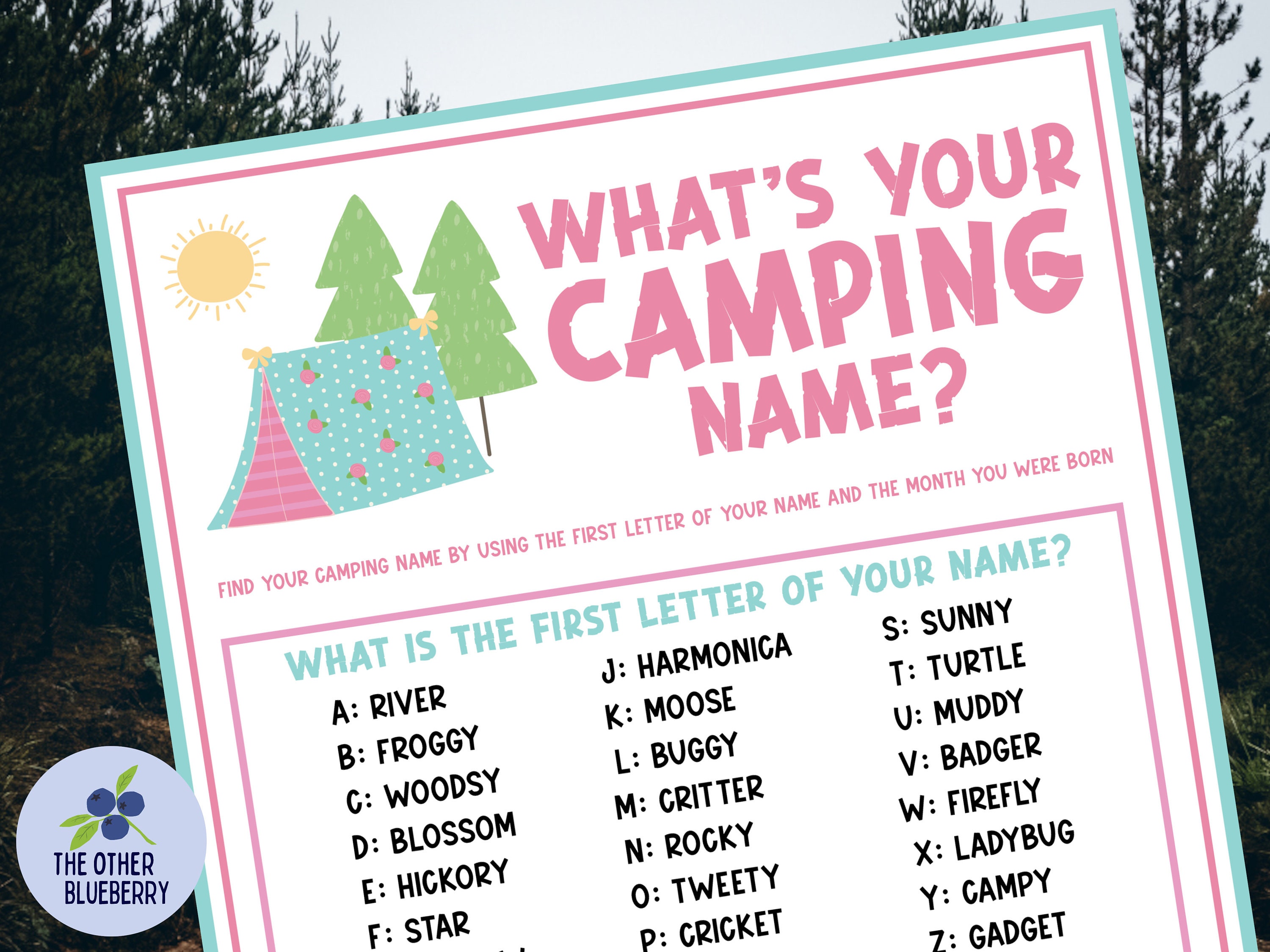 What's Your Camping Name Game With Name Tags & Sign Camping Party Game ...