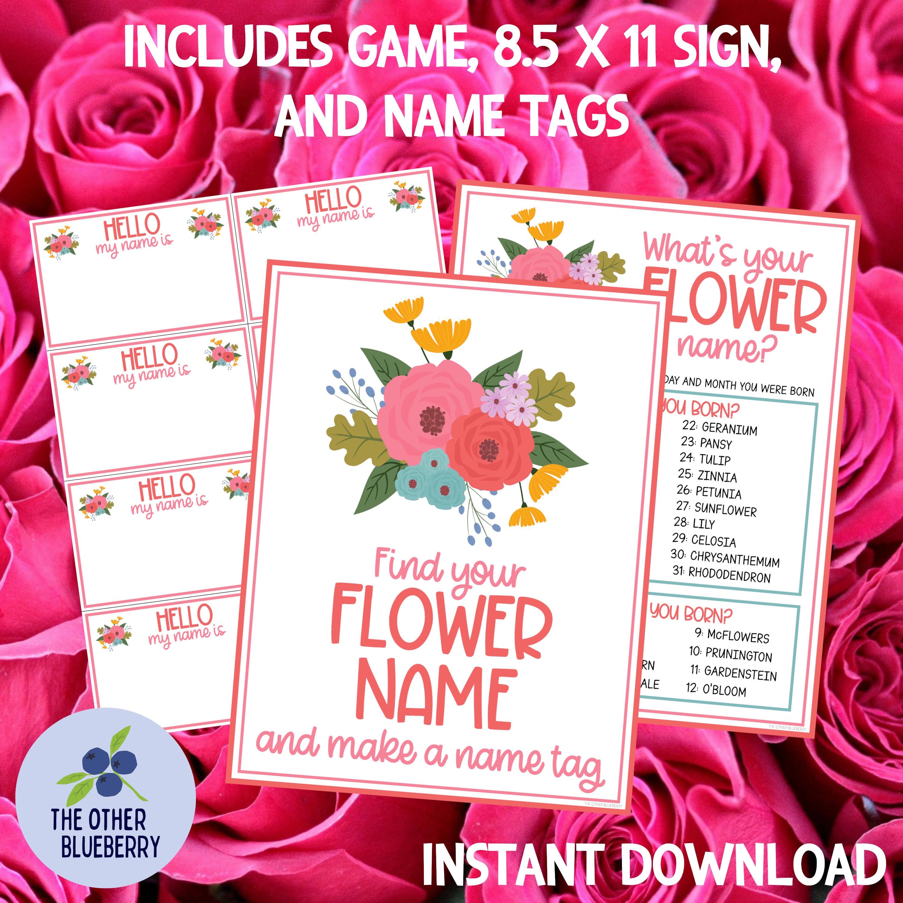 What's Your Flower Name Game With Name Tags & Sign | Garden Party Game ...