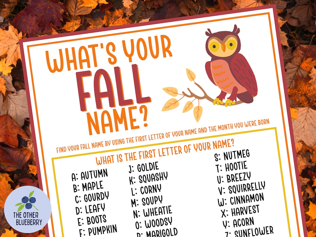 What's Your Fall Name Game With Name Tags & Sign | Fall Party Game ...