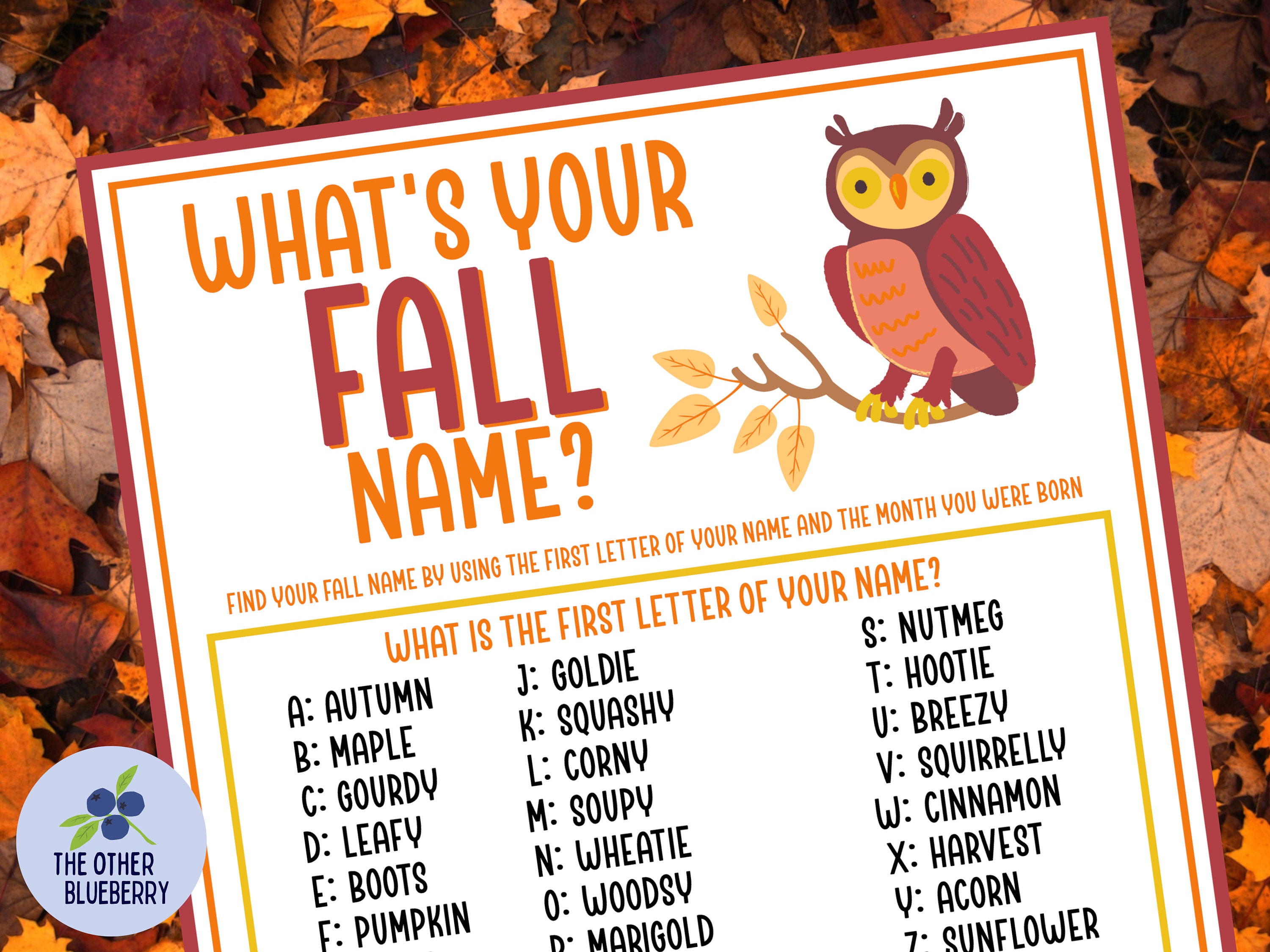 What's Your Fall Name Game With Name Tags & Sign Fall Party Game 1st ...