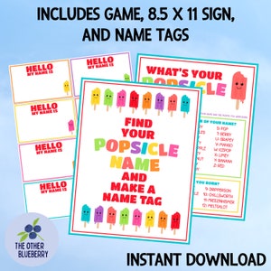 What's Your Popsicle Name Game With Name Tags & Sign | Popsicle Party ...