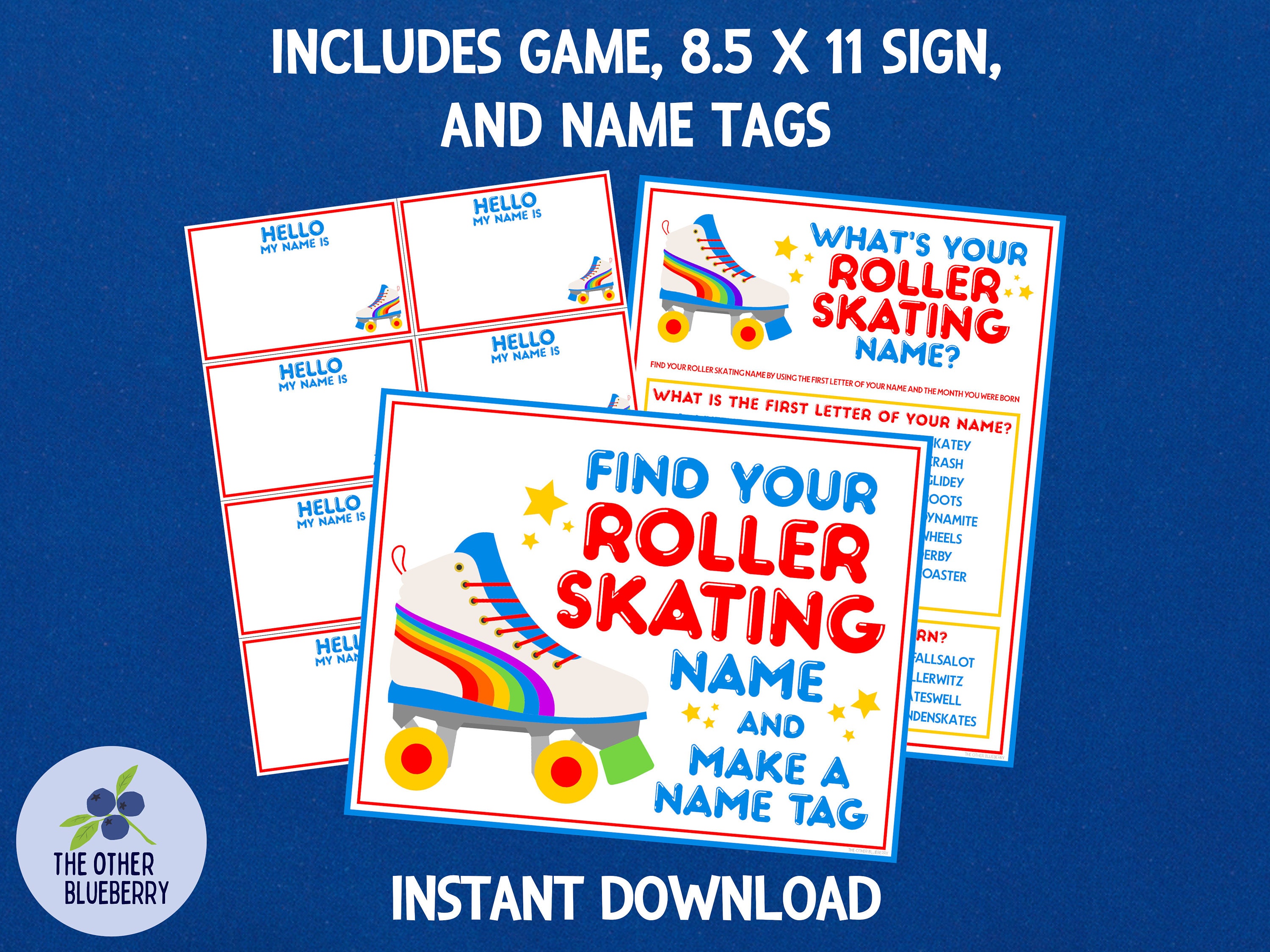 What's Your Roller Skating Name Party Game With Name Tags & Sign ...