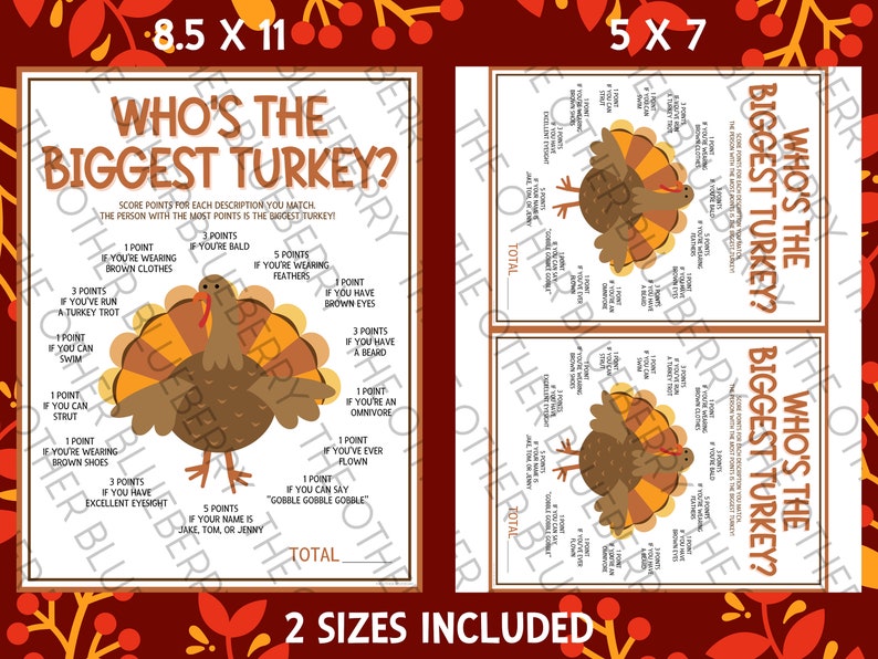 Thanksgiving Game Who's the Biggest Turkey Who's Most Like the Turkey ...