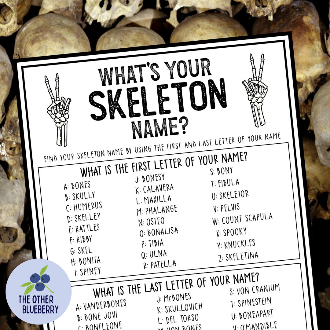 What's Your Skeleton Name Party Game With Name Tags & Sign | Halloween ...